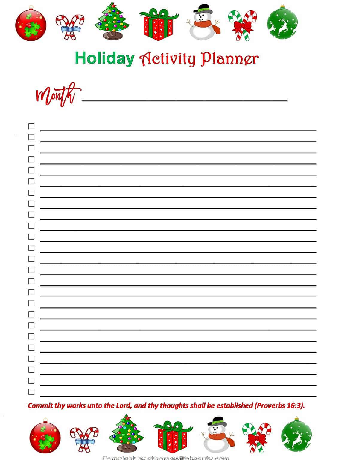 Free Printable - Holiday Activity List Planner - Christmas Activity ...