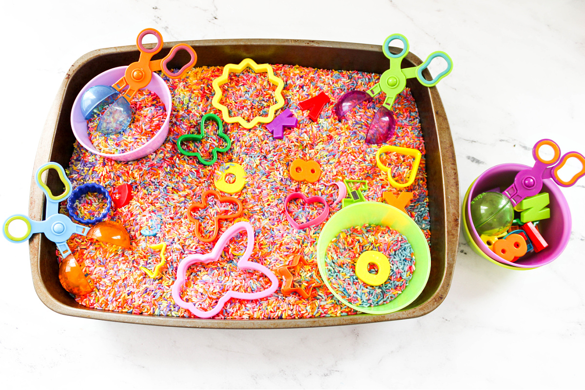 Rainbow Rice Bins - How to Make Colored Rice - How to Dye Rice ...